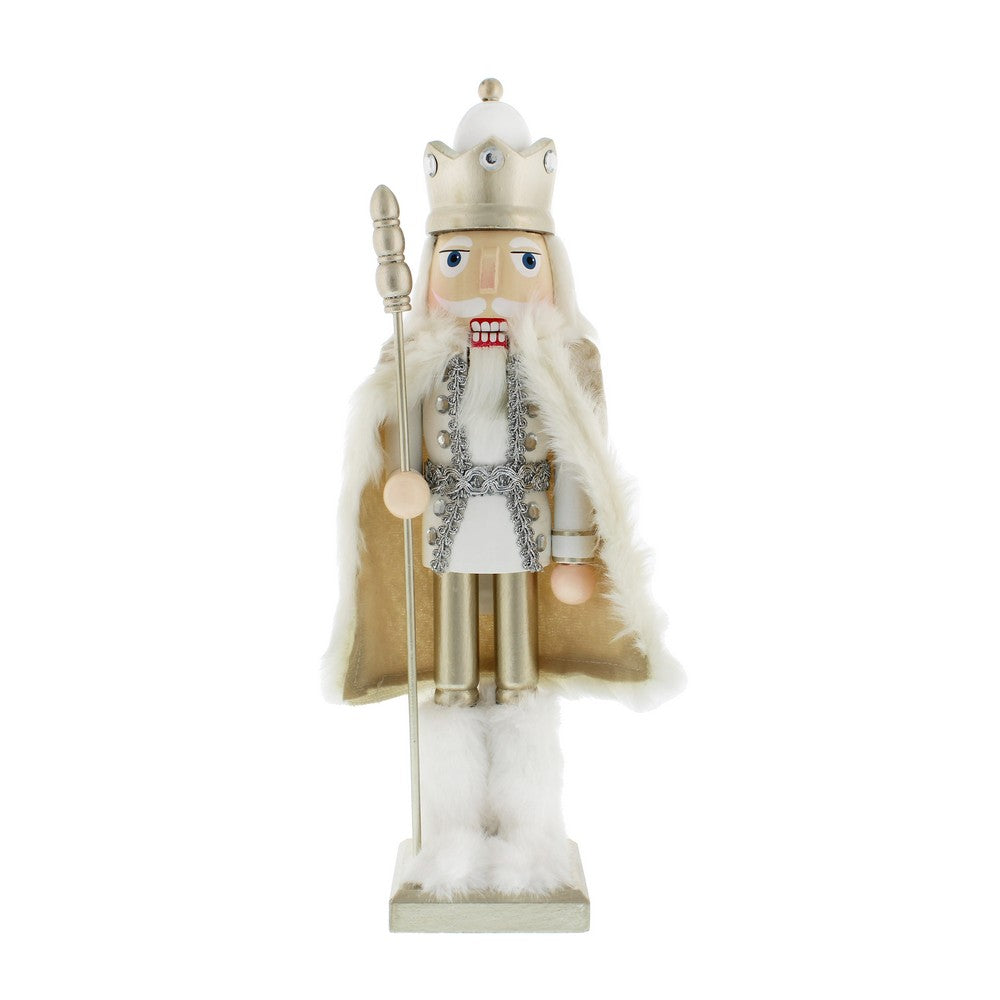 38cm gold / white wooden nutcracker with cape – Inishowen Co-Op